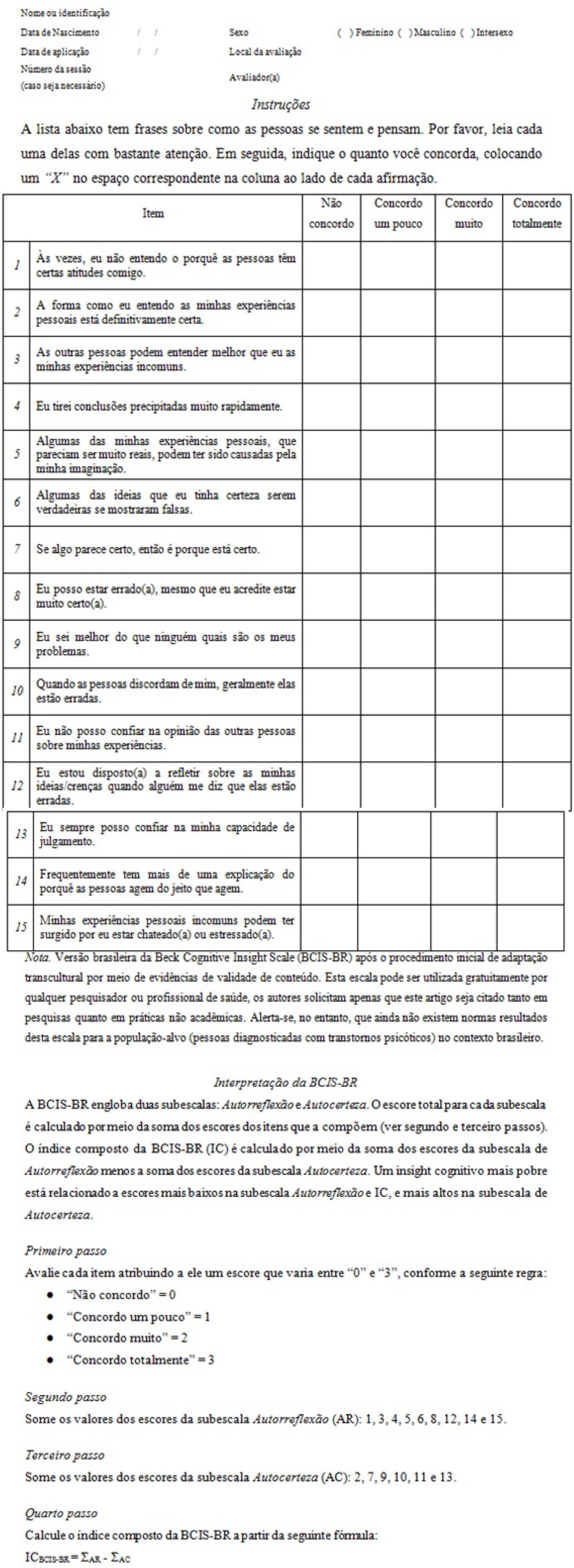 Evidências de Validade de Conteúdo da Beck Cognitive Insight Scale ...